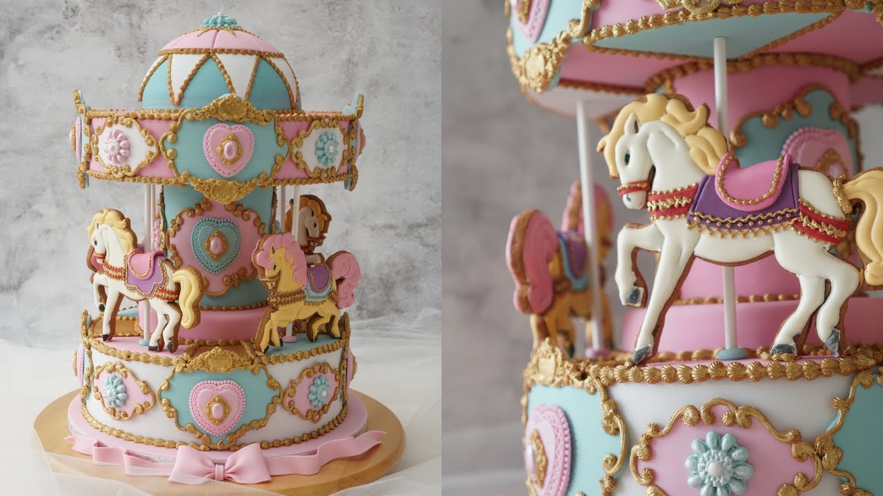 Princess Carousel Cake 🎠💕| Beautiful Carousel Horse Cookie - YouTube