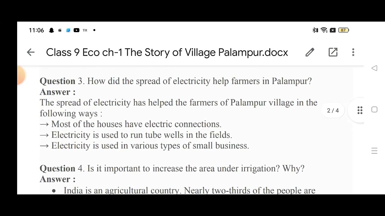 Class 9 Economics notes of 1 lesson The Story of Village Palampur CBSE ...