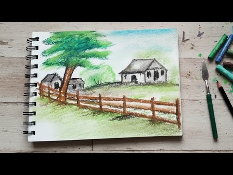 How to Draw a Village with Fence | Step-by-Step Oil Pastel Art - YouTube