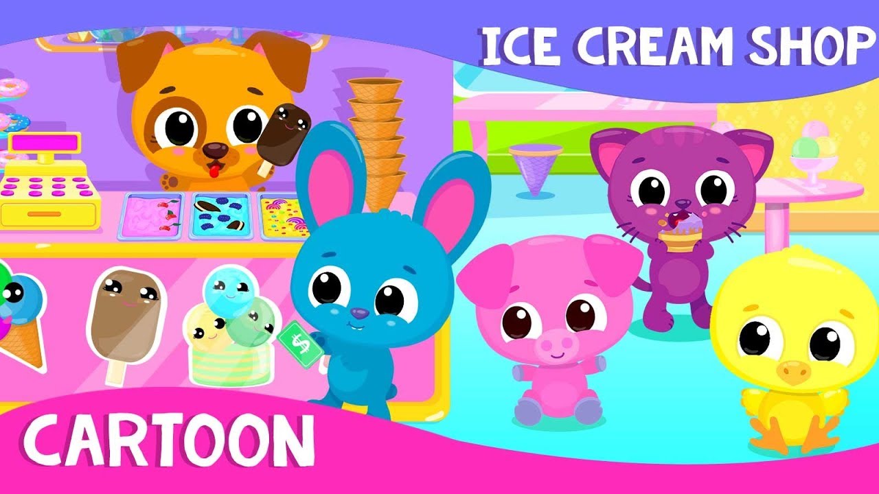 Ice Cream Shop Pretend Play with Pets! Cute & Tiny Ice Cream Cartoon ...