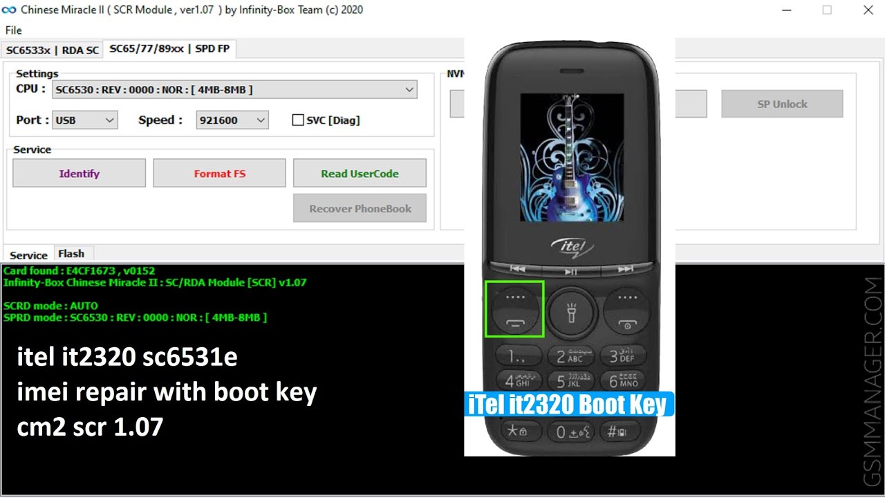 itel it2320 sc6531e imei repair with boot key via cm2 (scr module,ver 1 ...