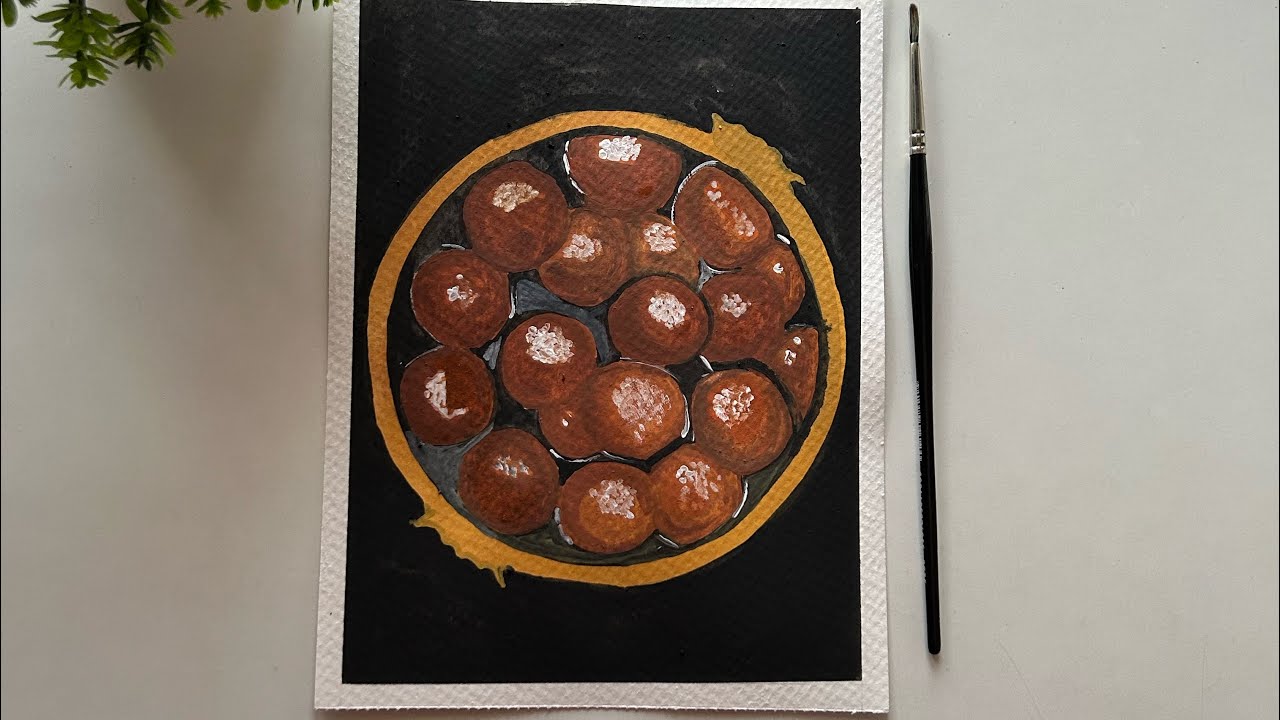 How to draw a realistic painting | Gulab jamun painting | gouache ...