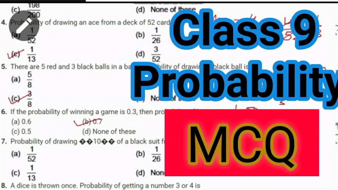 class 9th chapter 15 probablity MCQ - YouTube