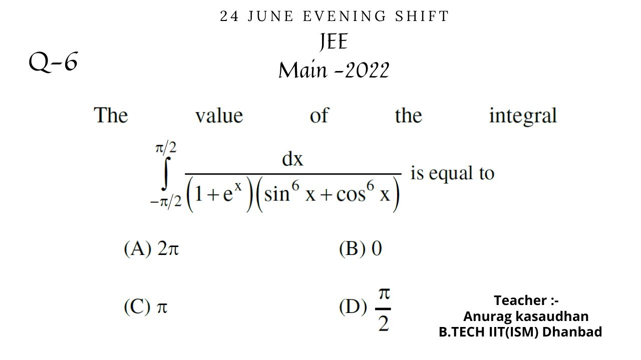 JEE-main 2022:- 24 June shift-2 Math paper Question 6 solution | #jeemain2022 #projecteducation ...
