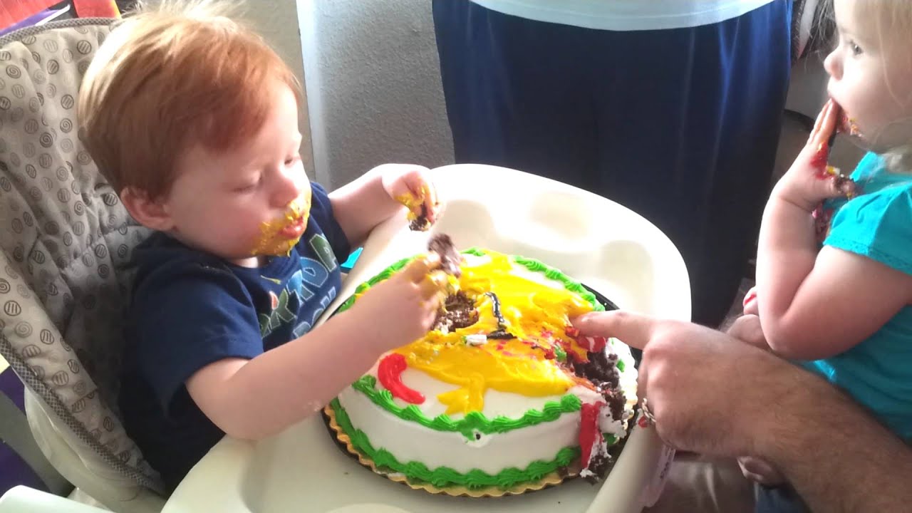 Monster smash cake eating - YouTube