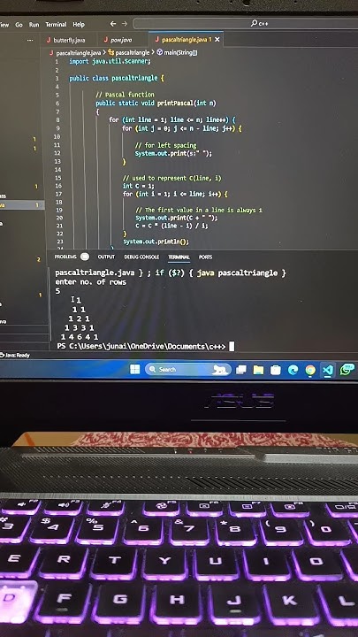 pascal triangle program in java #coding #viral #youtubeshorts #trendingshorts #loop #music #java ...