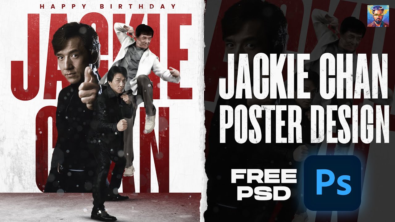 FREE PSD 🔵⚪ | JACKIE CHAN Poster Design | Photoshop Tutorial ...