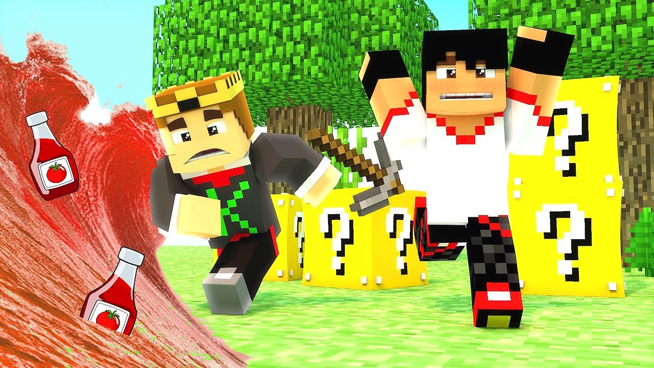 DESAFIO DA BASE DE LUCKY BLOCK VS TSUNAMI DE KETCHUP NO MINECRAFT - YouTube