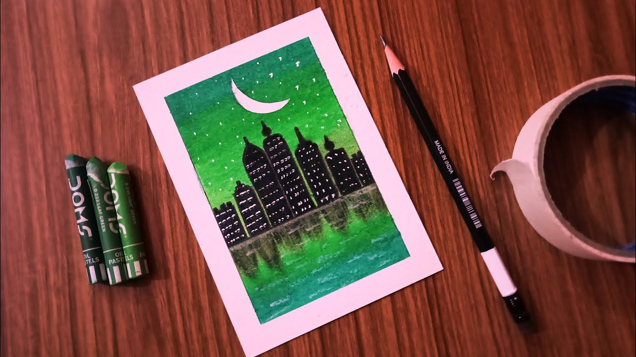 Green City Drawing | Easy Drawing for Beginners | Drawing with Oil ...
