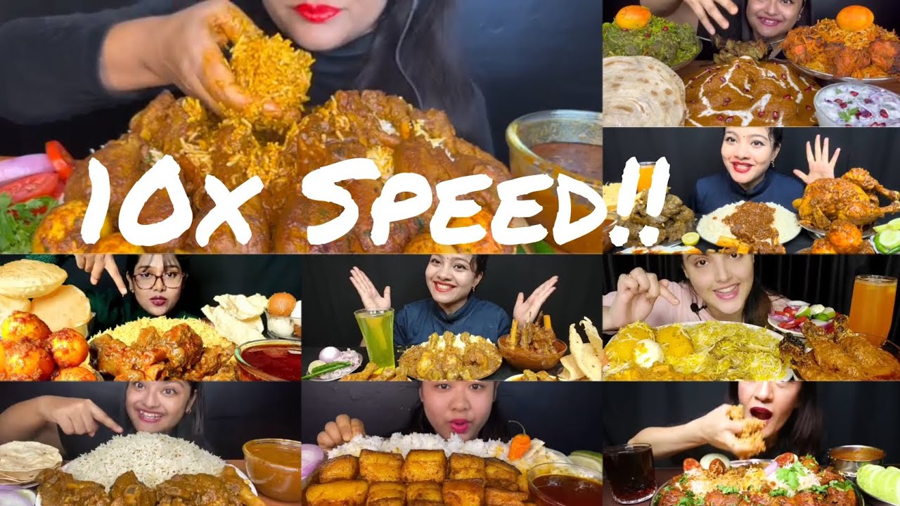 10x Speed Eating Compilation... ASMR Eating Spicy Mutton Chicken Egg ...