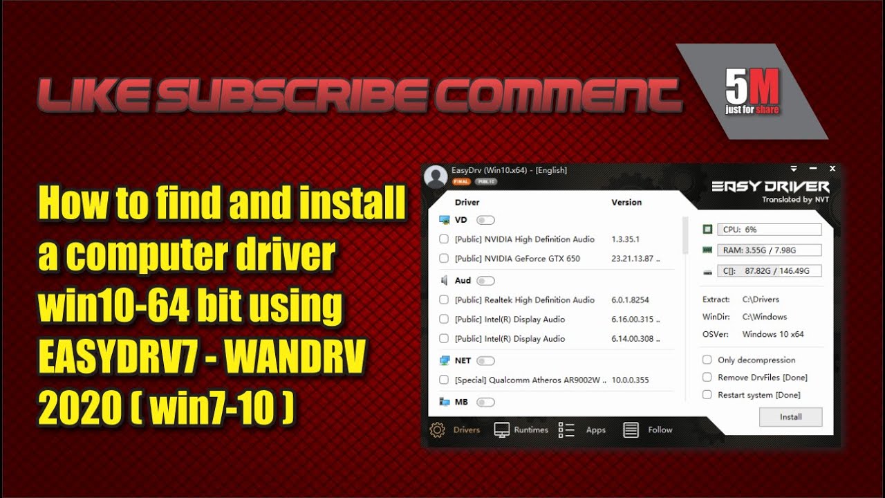 How to find and install a computer driver Win10-64 bit using Easydrv7 ...