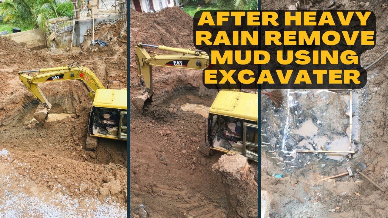 After heavy rain remove mud using excavator machine - YouTube