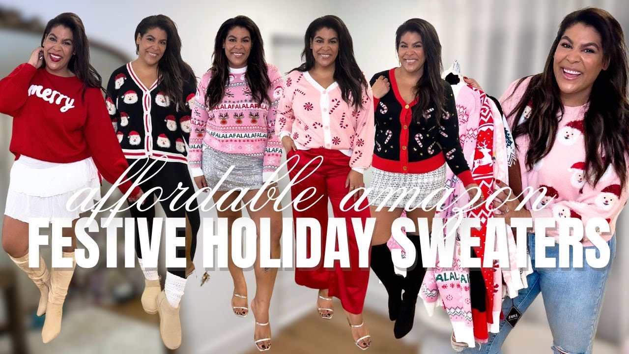 Midsize Amazon Holiday Sweaters TRY ON HAUL: Cute & Affordable ...