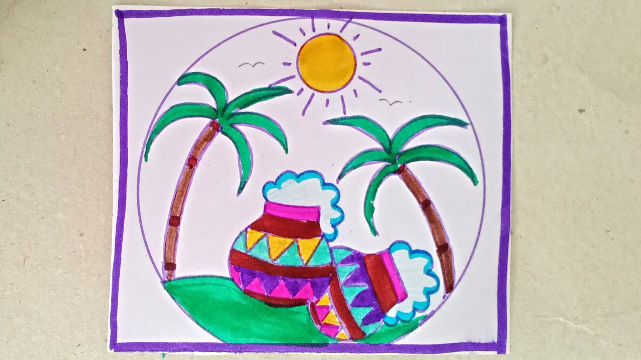 Pongal Drawing Easy | Pongal Festival Drawing | Pongal Pot Drawing |How ...