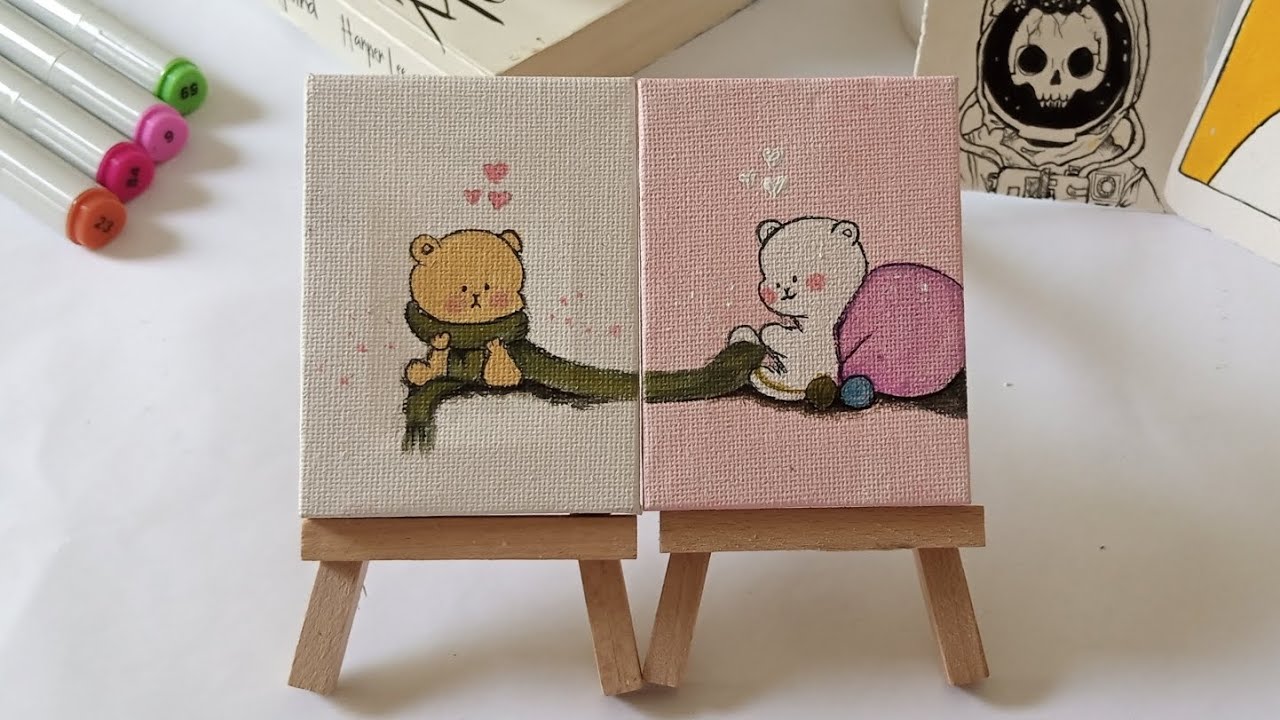 Easy and cute painting ideas for mini canvases | Teddy bears painting ...