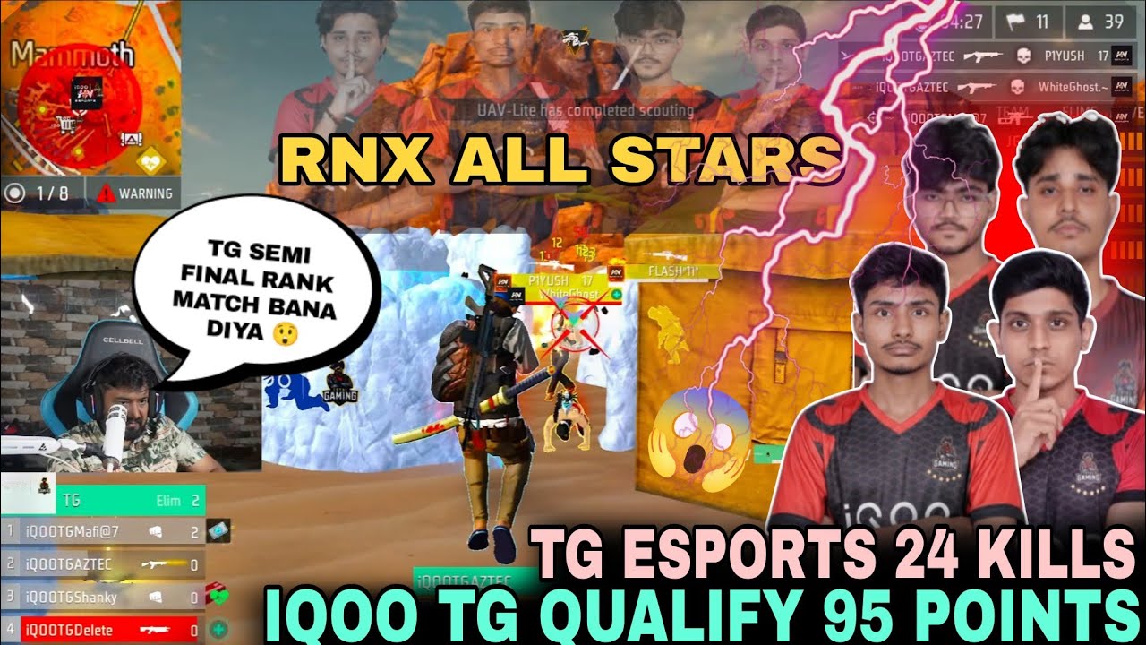 RNX ALL STARS ⭐| IQOO TG QUALIFY 95 POINTS 😱| TG ESPORTS 24 KILLS ☠️ ...
