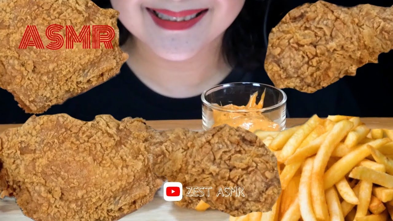 ASMR EATING KFC FRIED CHICKEN ,FRIES MUKBANG NO TALKING EATING SOUNDS ...