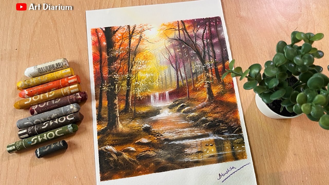 Beautiful Water Stream Drawing with Oil Pastel - Step by Step - YouTube