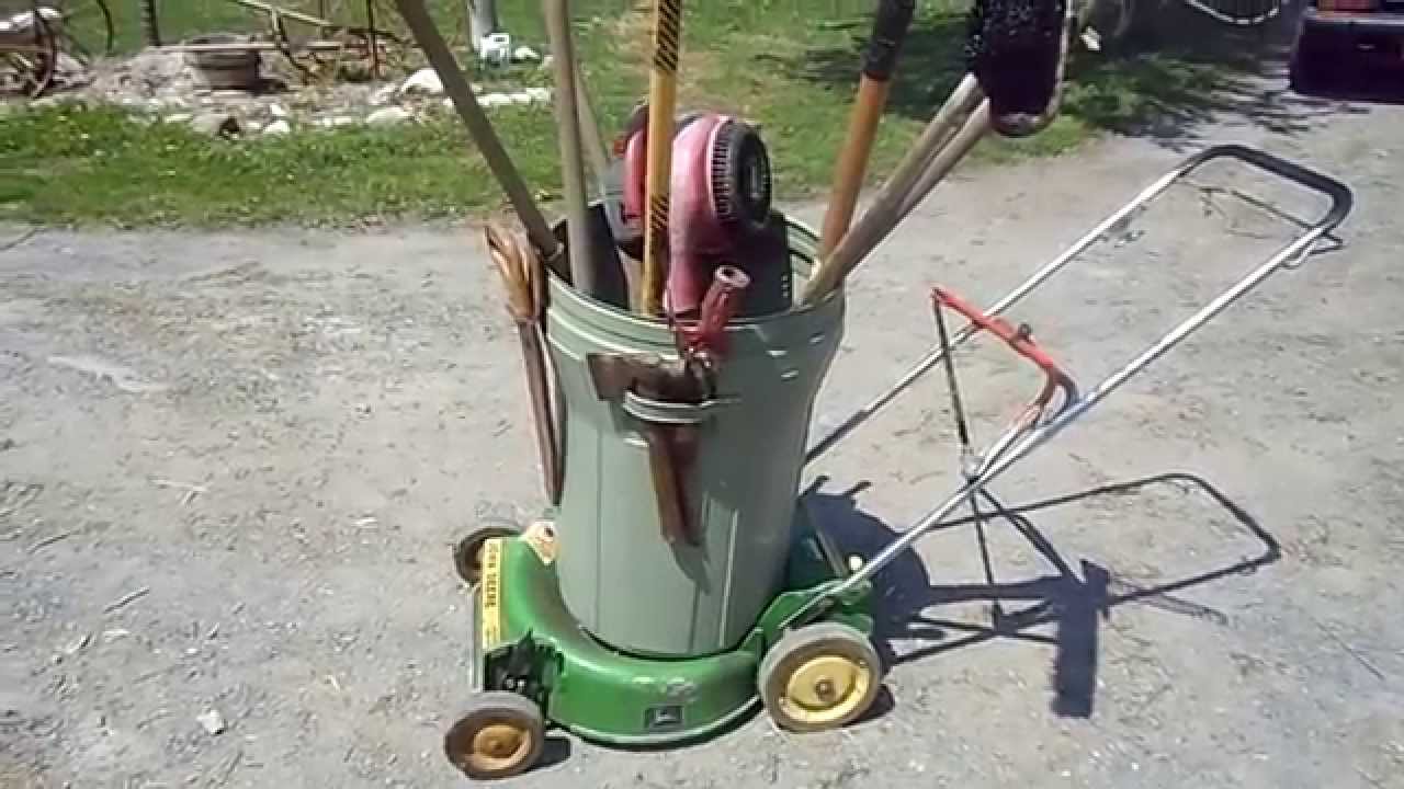Push Mower Recycled Into Yard Tool Cart - YouTube