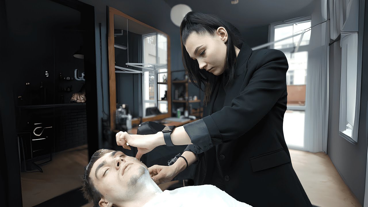 The PERFECT SHAVE Experience with Lady Barber Nastya - YouTube