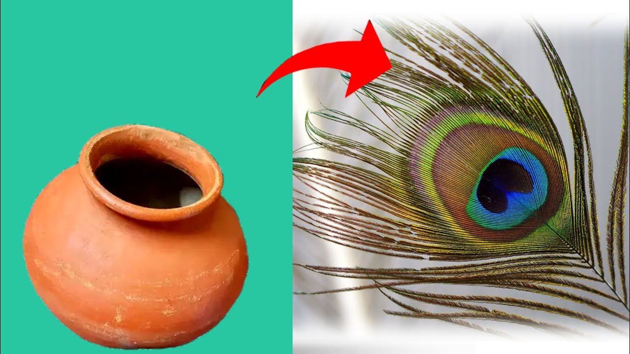 How to make peacock feather pot design l केसै वनाऐ मोर पंखों जैसे मट्की ...