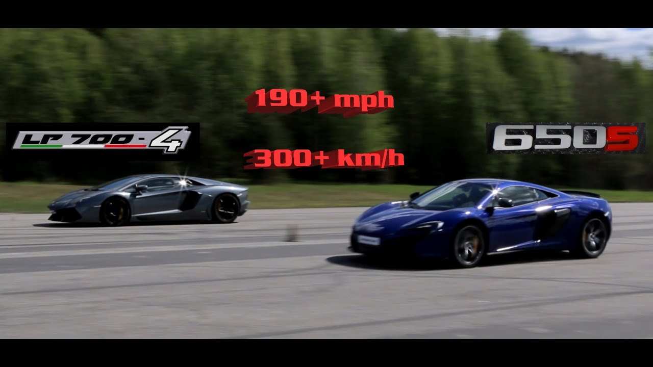 RACE McLaren 650S vs Lamborghini LP700-4 Aventador 190+ mph x 2 race GTBOARD.com May Event - YouTube