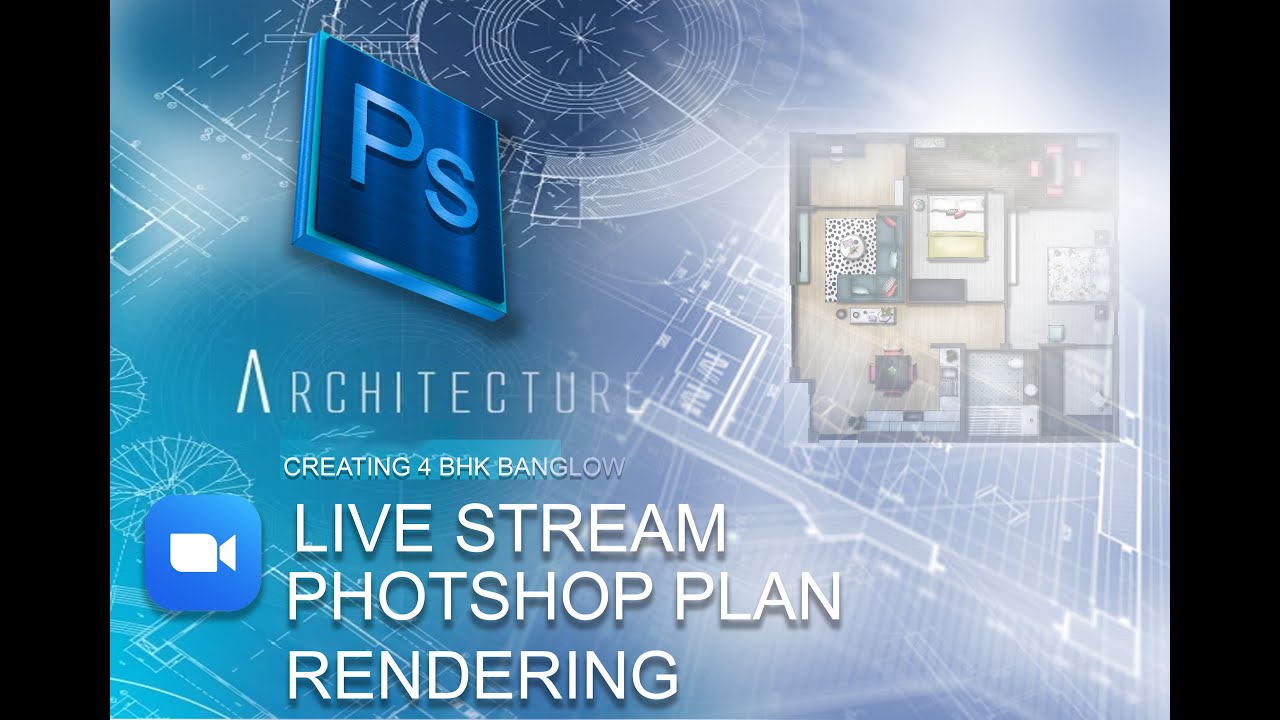 photoshop live stream plan rendering 4 bhk banglow - YouTube