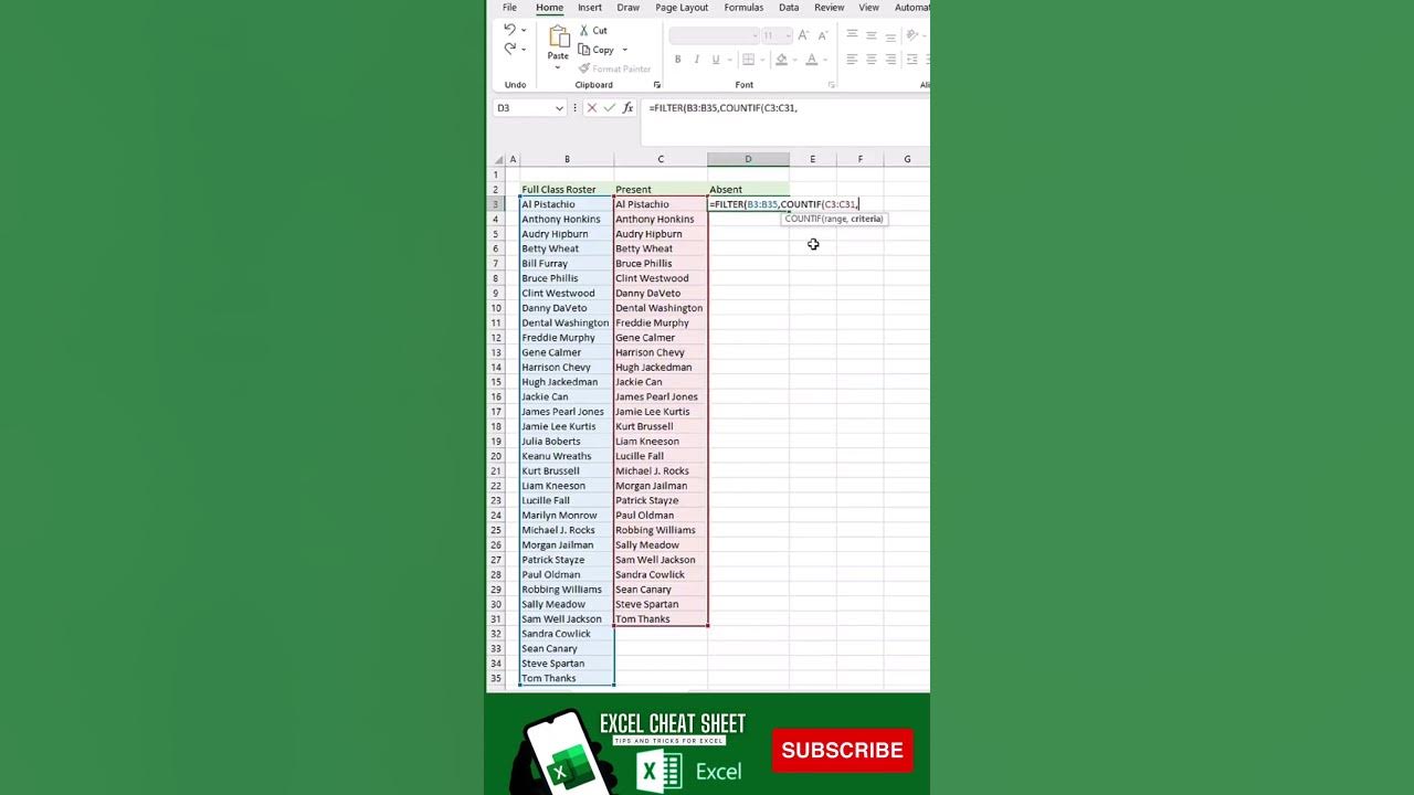 How to Make Absentee List | #exceltutorial #exceltips #shortvideo #excel - YouTube