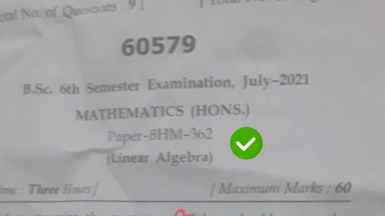 Mdu BSc Math Hons 6th Sem Linear Algebra Question Paper 2021 - YouTube