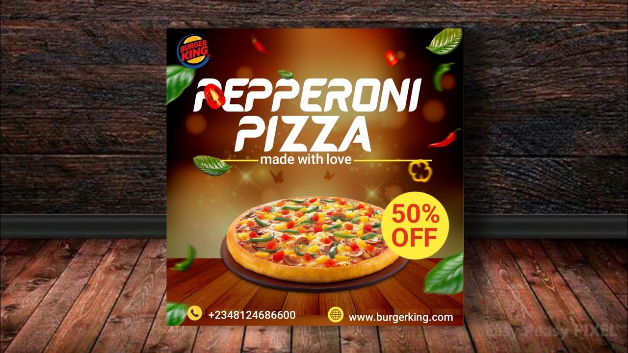 How to create a simple pizza flyer design in pixellab - YouTube