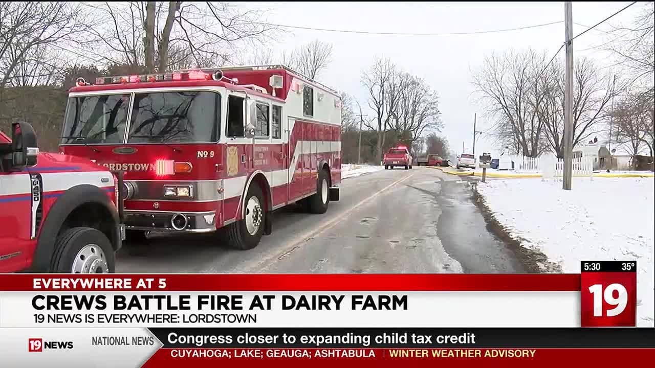 Lordstown crews continue to fight fire at Kibler Dairy Farm - YouTube