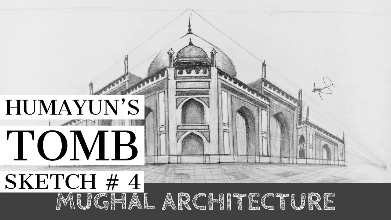 How To Draw Realistic | Two Point Perspective | Humayun's Tomb ...
