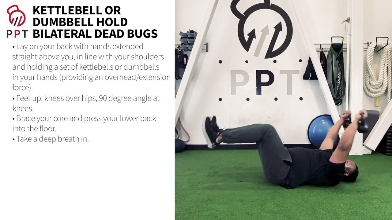 Kettlebell or Dumbbell Hold Bilateral Dead Bugs - YouTube
