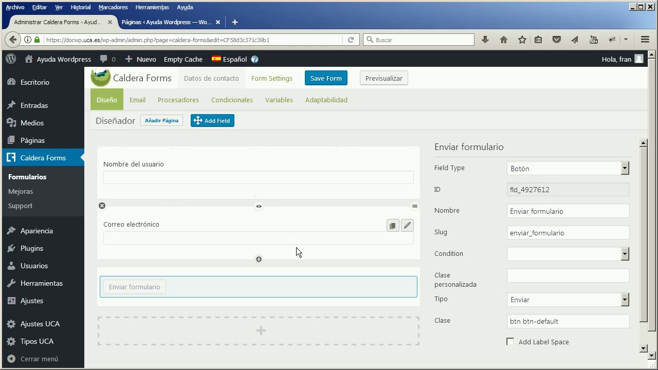 WordPress UCA. 16. Gestión de formularios. Plugin Caldera Forms - YouTube