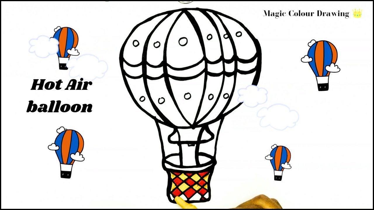 how to draw a hot air balloon for kids using sketch ,crayons, paint ...
