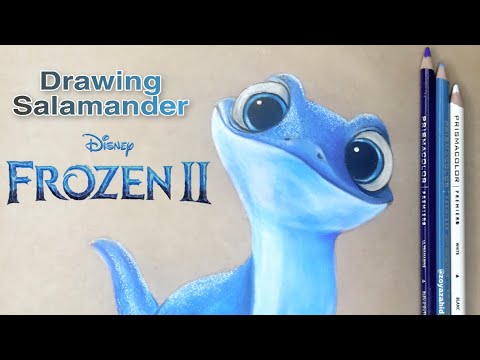 Drawing Bruni the Salamander from Frozen 2 using prismacolors - YouTube
