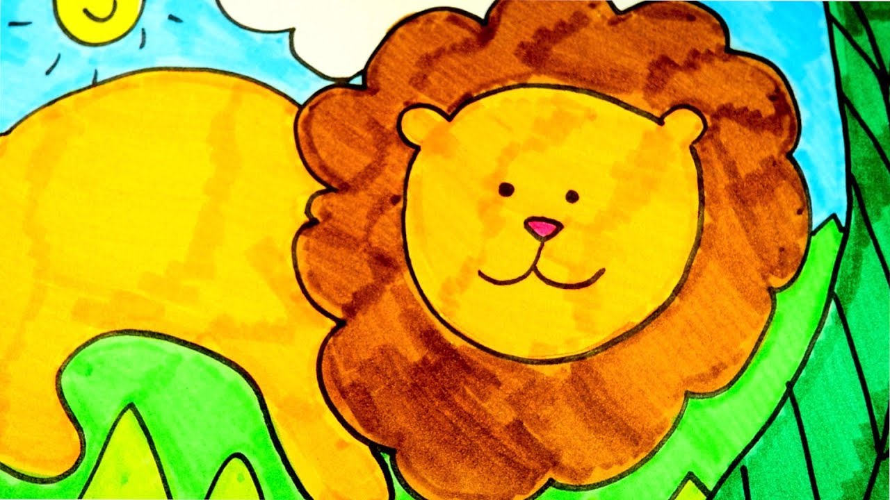 How To Draw A Lion, Fun KIDS Coloring Video! - YouTube