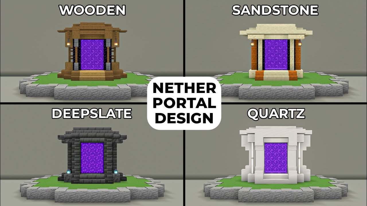 Minecraft : 4 Nether Portal Design With Wood/Sandstone/Deepslate/Quartz ...