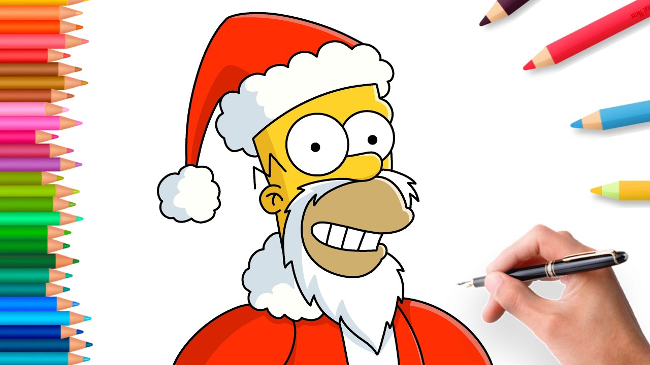 How to draw Homer Simpson as Santa Claus step by step - YouTube