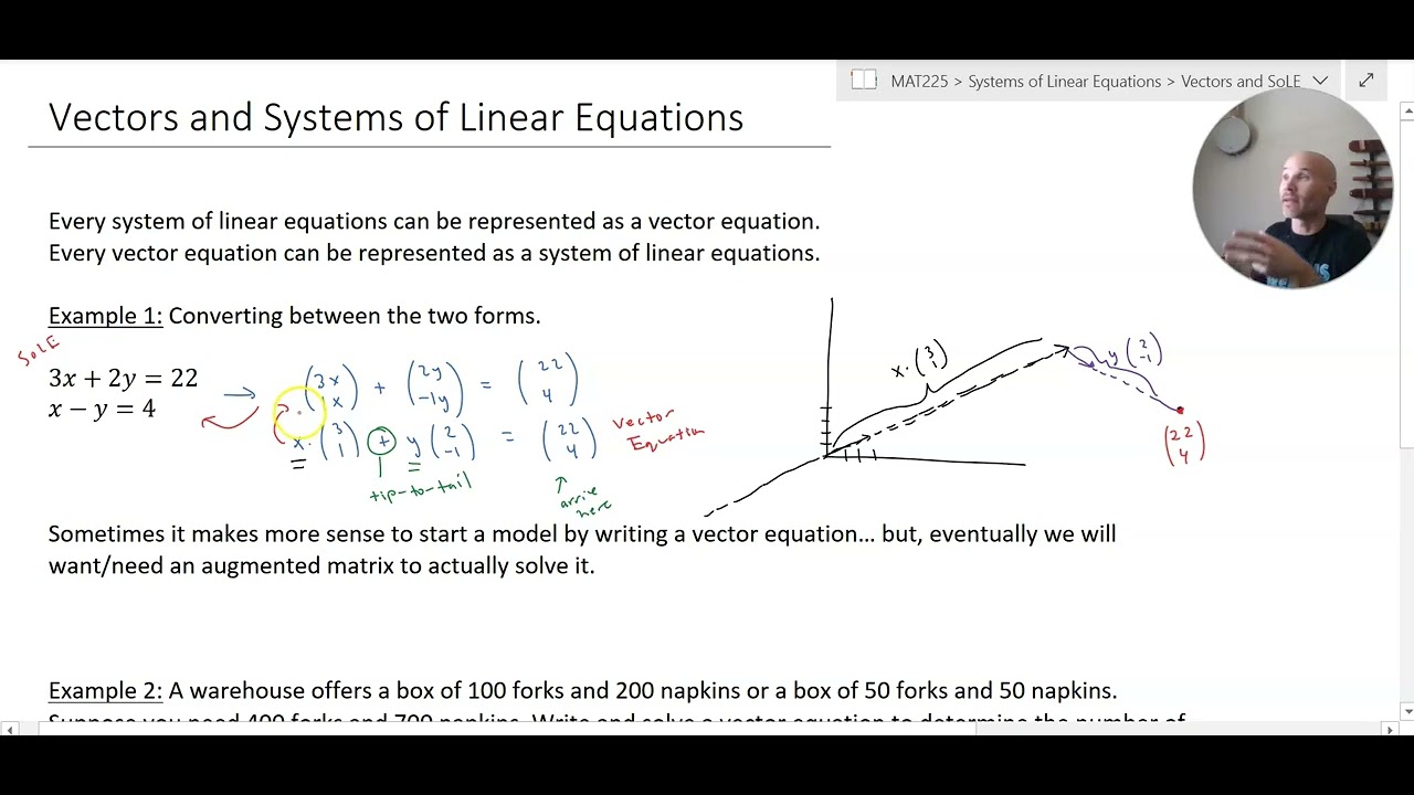 Vector Equations and Systems of Linear Equations - YouTube