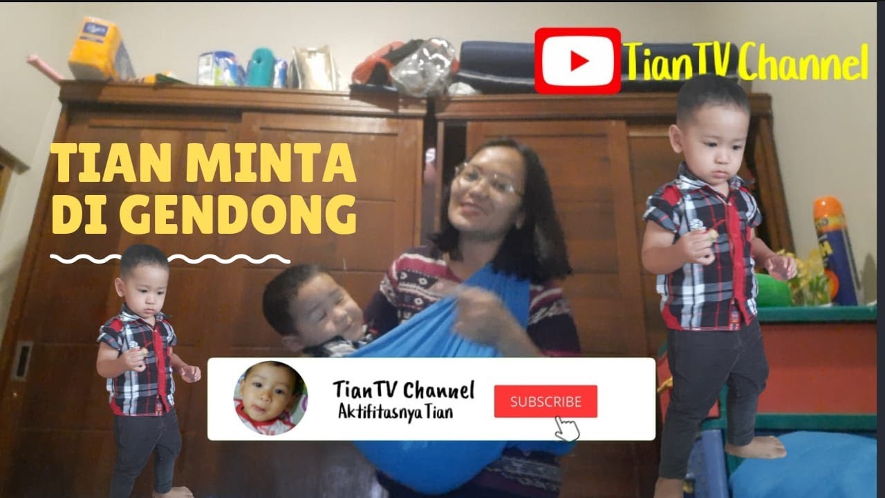 Tian minta digendong mami pake gendongan, mau tidur, padahal baru bangun,hahahahahahaha - YouTube