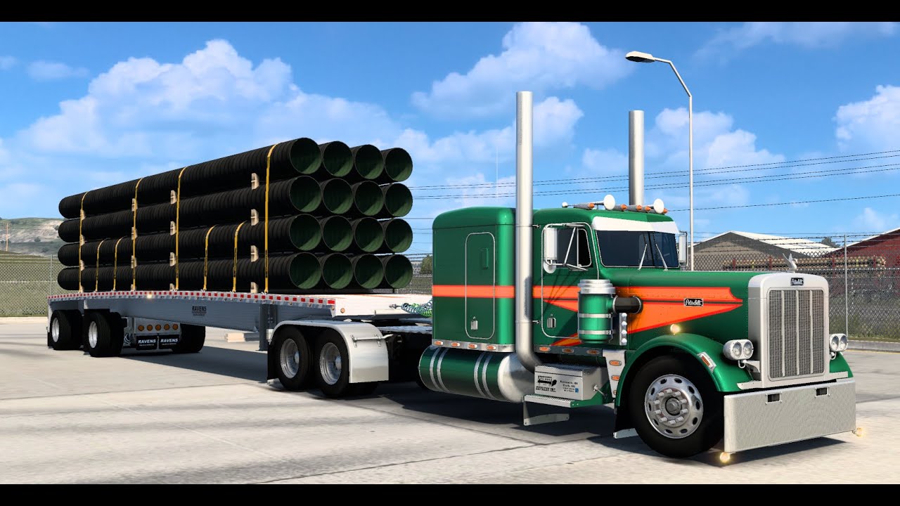 ATS Peterbilt 359 and Dro modding's Ravens flatbed with pipe load. VTC ...