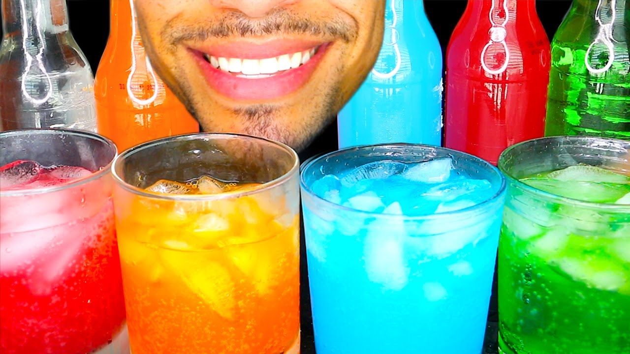 ASMR DRINKING 5 COLORFUL SODAS CHALLENGE GLASS JERRY NO TALKING ...
