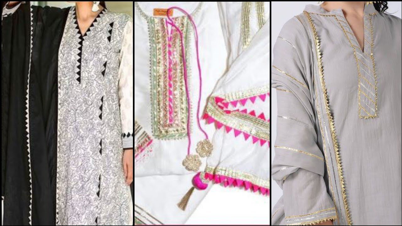 Stylish samosa lace/Gota patti suits | kurti/neck design with gotta ...