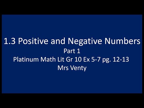 1 3 Positive and Negative Numbers part 1 - YouTube