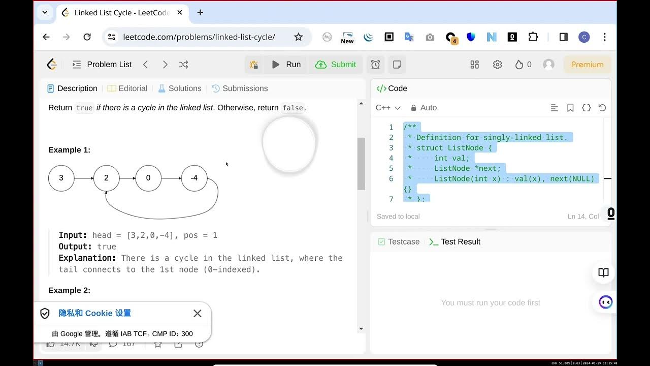Leetcode 141 Linked List Cycle Youtube