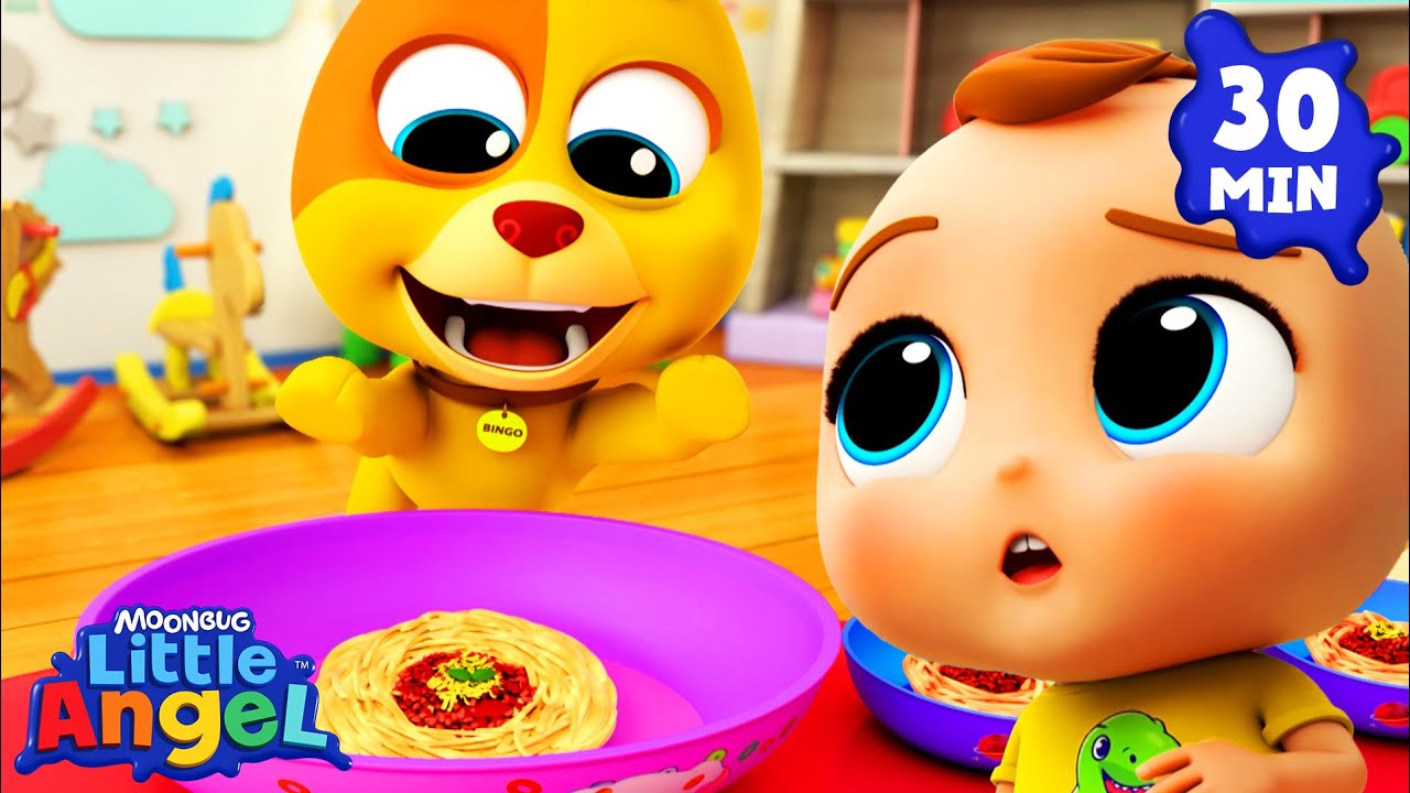 Bingo eats the SPAGHETTI | Animal Learning Videos | Little Angel Kids ...