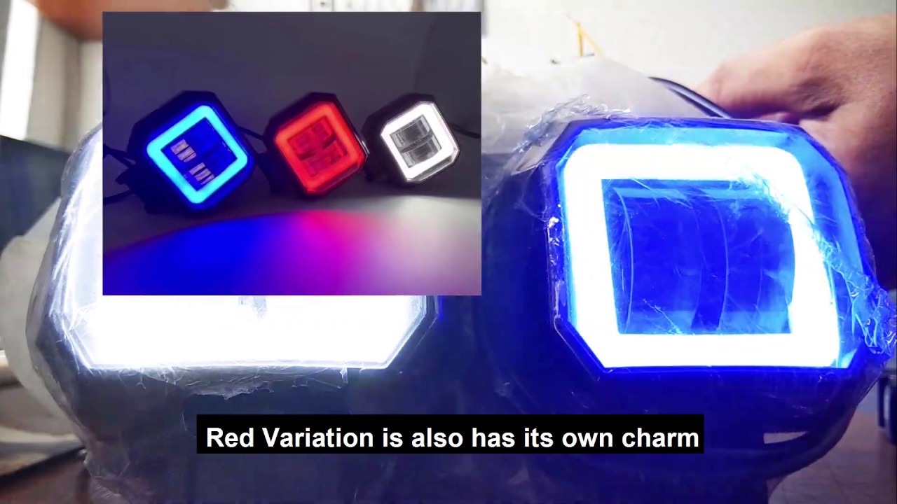 Fog Light - 2 Angel Eye with Square DRL - White/Blue/Red - YouTube