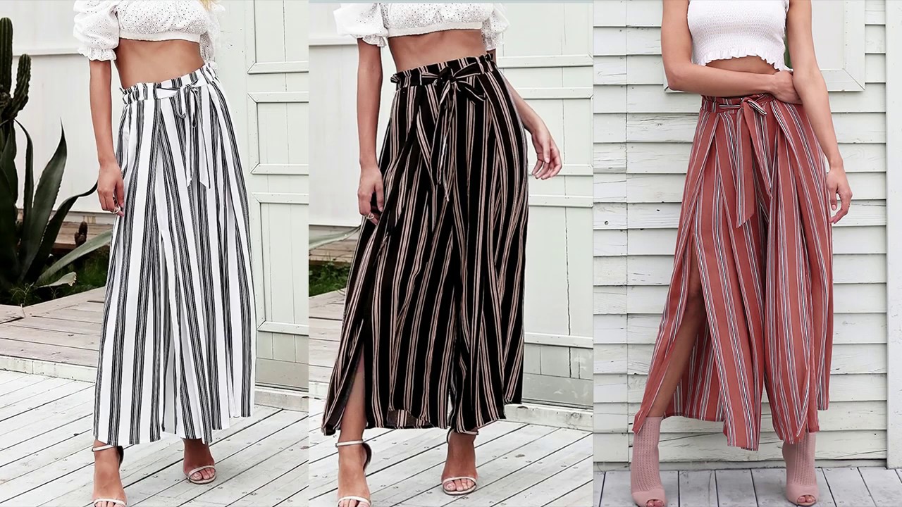 Stripe Split Pants - Women's Street Style Wide Leg Pants - YouTube