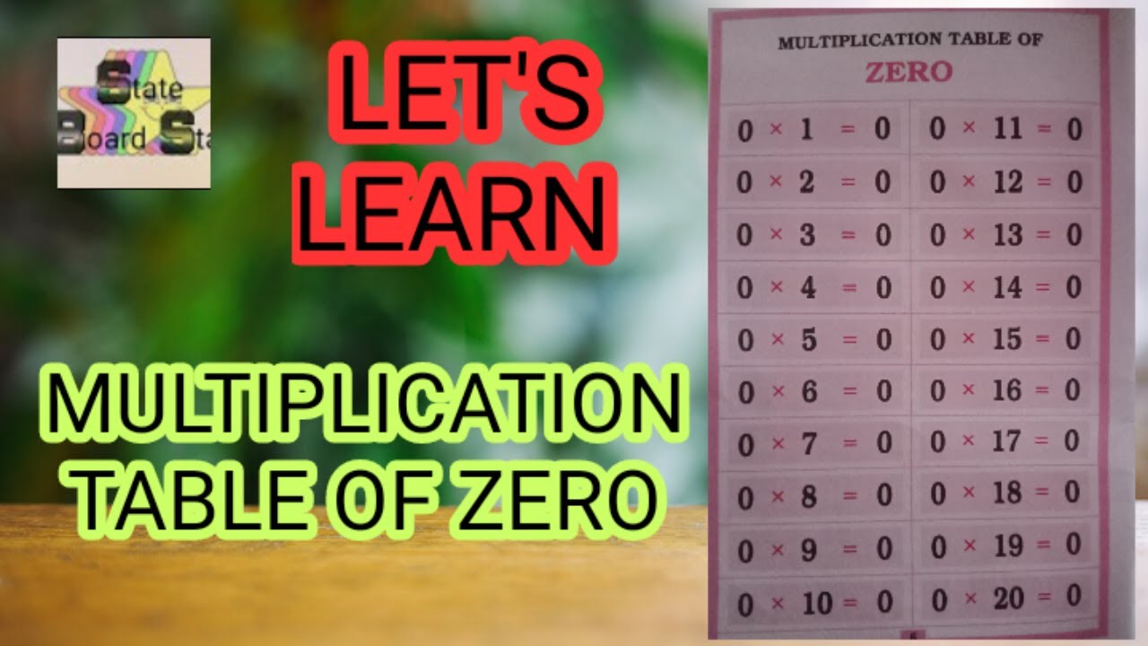 MULTIPLICATION TABLE OF ZERO ZERO TIMES TAbBLE LET'S LEARN - YouTube